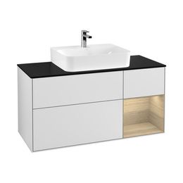 Villeroy & Boch Villeroy und Boch Finion Waschtischunterschrank F172PCMT 120cm, Abdeckplatte black matt, Regal rechts Oak Veneer, White matt lacquer