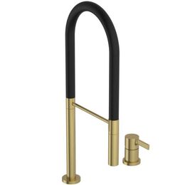 Ideal Standard Gusto K&uuml;chen-2-Loch-Armatur BD425A2 brushed gold, mit 2-Funktionshandbrause aus Metall