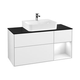 Villeroy & Boch Villeroy und Boch Finion Waschtischunterschrank G172GFGF 120cm, Abdeckplatte black matt, Emotion, Regal rechts Glossy white lacquer, Glossy white lacquer