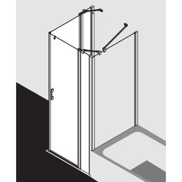 Kermi Liga Eckeinstieg-H&auml;lfte Pendelt&uuml;r mit Festfeld LIEPL090201AK 90x200cm, silber mattglanz, ESG klar, links, auf Duschwanne