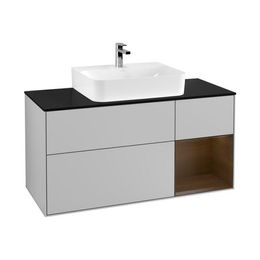 Villeroy & Boch Villeroy und Boch Finion Waschtischunterschrank G172GNGJ 120cm, Abdeckplatte black matt, Emotion, Regal rechts Walnut veneer, Light grey matt