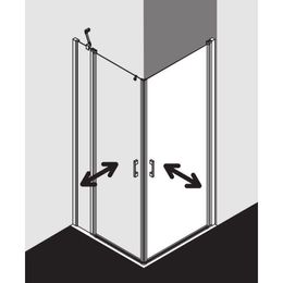 Kermi Liga Eckeinstieg-H&auml;lfte Pendelt&uuml;r mit Festfeld LIEPL08318VAK 83x185cm, silber hochglanz, ESG klar, links, auf Duschplatz