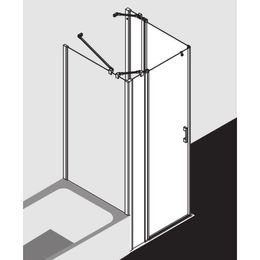 Kermi Liga Eckeinstieg-H&auml;lfte Pendelt&uuml;r mit Festfeld LIEPL083201AK 83x200cm, silber mattglanz, ESG klar, links, auf Duschplatz
