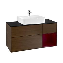 Villeroy & Boch Villeroy und Boch Finion Waschtischunterschrank G172HBGN 120cm, Abdeckplatte black matt, Emotion, Regal rechts Peony, Walnut veneer