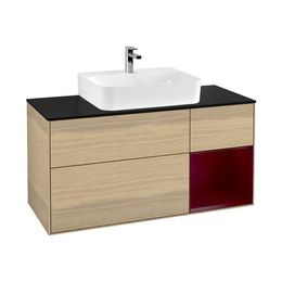 Villeroy & Boch Villeroy und Boch Finion Waschtischunterschrank G172HBPC 120cm, Abdeckplatte black matt, Emotion, Regal rechts Peony, Oak Veneer