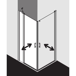 Kermi Liga Eckeinstieg-H&auml;lfte Pendelt&uuml;r mit Festfeld LIEPL093181AK 93x185cm, silber mattglanz, ESG klar, links, auf Duschplatz