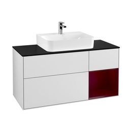 Villeroy & Boch Villeroy und Boch Finion Waschtischunterschrank F172HBMT 120cm, Abdeckplatte black matt, Regal rechts Peony, White matt lacquer