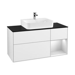 Villeroy & Boch Villeroy und Boch Finion Waschtischunterschrank G172MTGF 120cm, Abdeckplatte black matt, Emotion, Regal rechts White matt lacquer, Glossy white lacquer