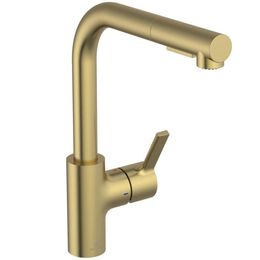 Ideal Standard Gusto K&uuml;chenarmatur BD420A2 brushed gold, mit Rohrauslauf und herausziehbarer 2-Funktionshandbrause