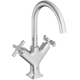 Ideal Standard Joy Neo Waschtisch-Zweigriff-Armatur BD151AA Kreuzgriffe, Ausladung 169mm, mit Metall-Ablaufgarnitur, chrom