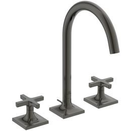 Ideal Standard Joy Neo 3-Loch-Waschtisch-Armatur BD143A5 Kreuzgriffe, Ausladung 168mm, mit Metall-Ablaufgarnitur, magnetic grey