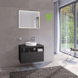 KEUCO Stageline Waschtisch-Unterschrank 32865970000 80 x 55 x 49 cm, Dekor Vulkanit, Glas Vulkanit satiniert, ohne Elektrik, Hahnlochbohrung rechts