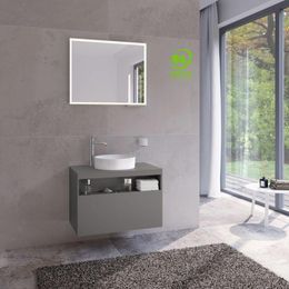 KEUCO Stageline Waschtisch-Unterschrank 32864290000 80 x 55 x 49 cm, Lack Inox Seidenmatt, Glas Inox satiniert, ohne Elektrik, mit Hahnlochbohrung