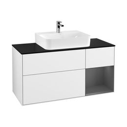 Villeroy & Boch Villeroy und Boch Finion Waschtischunterschrank F172GKGF 120cm, Abdeckplatte black matt, Regal rechts Anthracite matt, Glossy white lacquer