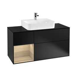 Villeroy & Boch Villeroy und Boch Finion Waschtischunterschrank F162PCPD 120cm, Abdeckplatte black matt, Regal links Oak Veneer, Black matt lacquer