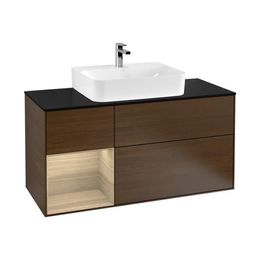 Villeroy & Boch Villeroy und Boch Finion Waschtischunterschrank F162PCGN 120cm, Abdeckplatte black matt, Regal links Oak Veneer, Walnut veneer