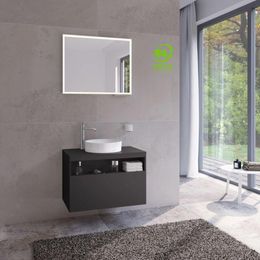KEUCO Stageline Waschtisch-Unterschrank 32864970000 80 x 55 x 49 cm, Dekor Vulkanit, Glas Vulkanit satiniert, ohne Elektrik, mit Hahnlochbohrung