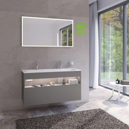KEUCO Stageline Waschtisch-Unterschrank 32882290100 120 x 62,5 x 49 cm, Lack Inox Seidenmatt, Glas Inox satiniert, mit Elektrik