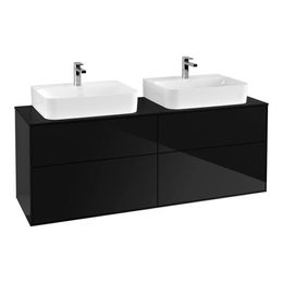 Villeroy & Boch Villeroy und Boch Finion Waschtischunterschrank F18200PH 160x60,3cm, Abdeckplatte black matt, Glossy Black Lacquer