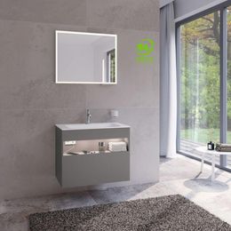 KEUCO Stageline Waschtisch-Unterschrank 32862290100 80 x 62,5 x 49 cm, Lack Inox Seidenmatt, Glas Inox satiniert, mit Elektrik