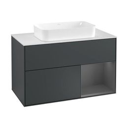 Villeroy & Boch Villeroy und Boch Finion Waschtischunterschrank F251GKHG 100x60,3cm, Abdeckplatte white matt, Regal rechts Anthracite matt, Midnight Blue Matt Lacquer