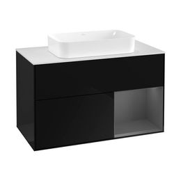 Villeroy & Boch Villeroy und Boch Finion Waschtischunterschrank F251GKPH 100x60,3cm, Abdeckplatte white matt, Regal rechts Anthracite matt, Glossy Black Lacquer