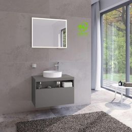 KEUCO Stageline Waschtisch-Unterschrank 32865290000 80 x 55 x 49 cm, Lack Inox Seidenmatt, Glas Inox satiniert, ohne Elektrik, Hahnlochbohrung rechts