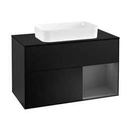 Villeroy & Boch Villeroy und Boch Finion Waschtischunterschrank F252GKPD 100x60,3cm, Abdeckplatte black matt, Regal rechts Anthracite matt, Black matt lacquer