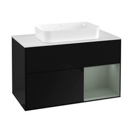 Villeroy & Boch Villeroy und Boch Finion Waschtischunterschrank F251GMPH 100x60,3cm, Abdeckplatte white matt, Regal rechts Olive Matt Lacquer, Glossy Black Lacquer