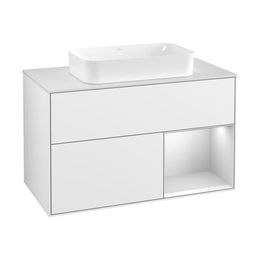 Villeroy & Boch Villeroy und Boch Finion Waschtischunterschrank F251MTGF 100x60,3cm, Abdeckplatte white matt, Regal rechts White matt lacquer, Glossy white lacquer