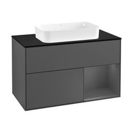 Villeroy & Boch Villeroy und Boch Finion Waschtischunterschrank G252GKGK 100cm, Abdeckplatte black matt, Emotion, Regal rechts Anthracite matt, Anthracite matt