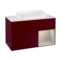 Villeroy & Boch Villeroy und Boch Finion Waschtischunterschrank F251HHHB 100x60,3cm, Abdeckplatte white matt, Regal rechts Sand Matt, Peony Matt