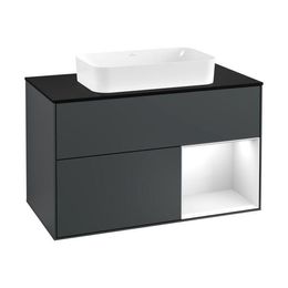 Villeroy & Boch Villeroy und Boch Finion Waschtischunterschrank F252GFHG 100x60,3cm, Abdeckplatte black matt, Regal rechts Glossy white lacquer, Midnight Blue Matt Lacquer