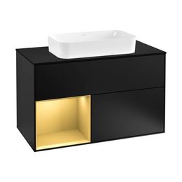 Villeroy & Boch Villeroy und Boch Finion Waschtischunterschrank G242HFPD 100cm, Abdeckplatte black matt, Emotion, Regal links Gold matt, Black matt lacquer