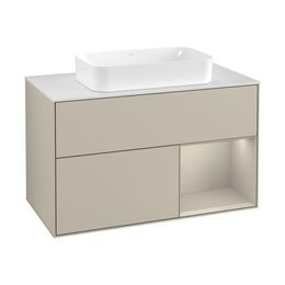 Villeroy & Boch Villeroy und Boch Finion Waschtischunterschrank F251HHHH 100x60,3cm, Abdeckplatte white matt, Regal rechts Sand Matt, Sand Matt Lacquer