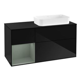 Villeroy & Boch Villeroy und Boch Finion Waschtischunterschrank G272GMPH 120cm, Abdeckplatte black matt, Emotion, Regal links Olive Matt Lacquer, Glossy Black Lacquer
