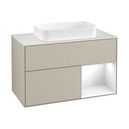 Villeroy & Boch Villeroy und Boch Finion Waschtischunterschrank F251GFHH 100x60,3cm, Abdeckplatte white matt, Regal rechts Glossy white lacquer, Sand Matt Lacquer