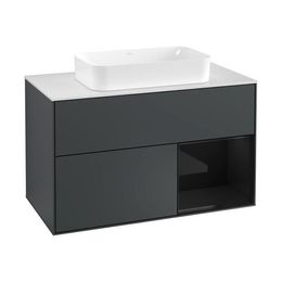 Villeroy & Boch Villeroy und Boch Finion Waschtischunterschrank F251PHHG 100x60,3cm, Abdeckplatte white matt, Regal rechts Glossy Black Lacquer, Midnight Blue Matt Lacquer