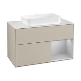 Villeroy & Boch Villeroy und Boch Finion Waschtischunterschrank F251GJHH 100x60,3cm, Abdeckplatte white matt, Regal rechts Light grey matt, Sand Matt Lacquer