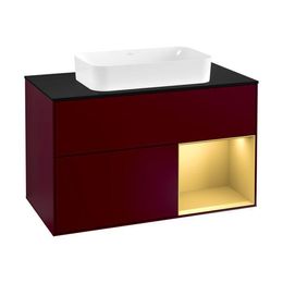 Villeroy & Boch Villeroy und Boch Finion Waschtischunterschrank G252HFHB 100cm, Abdeckplatte black matt, Emotion, Regal rechts Gold matt, Peony Matt