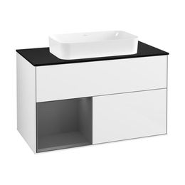 Villeroy & Boch Villeroy und Boch Finion Waschtischunterschrank G242GKGF 100cm, Abdeckplatte black matt, Emotion, Regal links Anthracite matt, Glossy white lacquer