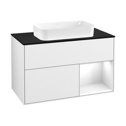 Villeroy & Boch Villeroy und Boch Finion Waschtischunterschrank G252GFGF 100cm, Abdeckplatte black matt, Emotion, Regal rechts Glossy white lacquer, Glossy white lacquer
