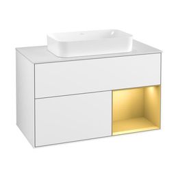 Villeroy & Boch Villeroy und Boch Finion Waschtischunterschrank F251HFGF 100x60,3cm, Abdeckplatte white matt, Regal rechts Gold matt, Glossy white lacquer