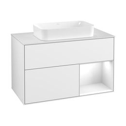 Villeroy & Boch Villeroy und Boch Finion Waschtischunterschrank G251GFGF 100cm, Abdeckplatte white matt, Emotion, Regal rechts Glossy white lacquer, Glossy white lacquer