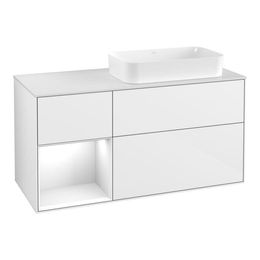 Villeroy & Boch Villeroy und Boch Finion Waschtischunterschrank G271GFGF 120cm, Abdeckplatte white matt, Emotion, Regal links Glossy white lacquer, Glossy white lacquer