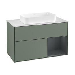 Villeroy & Boch Villeroy und Boch Finion Waschtischunterschrank F251HGGM 100x60,3cm, Abdeckplatte white matt, Regal rechts Midnight Blue Matt Lacquer, Olive Matt Lacquer