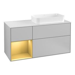 Villeroy & Boch Villeroy und Boch Finion Waschtischunterschrank F271HFGJ 120cm, Abdeckplatte white matt, Regal links Gold matt, Light grey matt