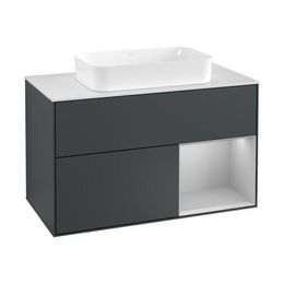 Villeroy & Boch Villeroy und Boch Finion Waschtischunterschrank F251GJHG 100x60,3cm, Abdeckplatte white matt, Regal rechts Light grey matt, Midnight Blue Matt Lacquer