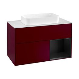 Villeroy & Boch Villeroy und Boch Finion Waschtischunterschrank F251PDHB 100x60,3cm, Abdeckplatte white matt, Regal rechts Black matt lacquer, Peony Matt