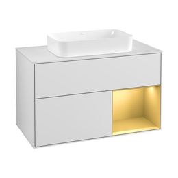 Villeroy & Boch Villeroy und Boch Finion Waschtischunterschrank F251HFMT 100x60,3cm, Abdeckplatte white matt, Regal rechts Gold matt, White matt lacquer